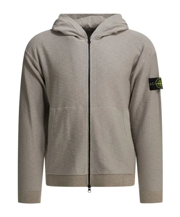 Stone Island Logo Patch Zip-up Hooded Jacket