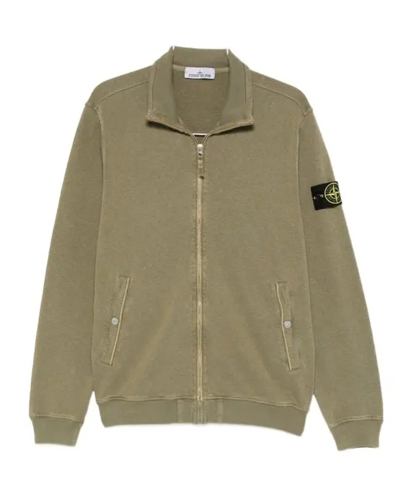 Stone Island Logo Patch Zip Sweatshirt - Green