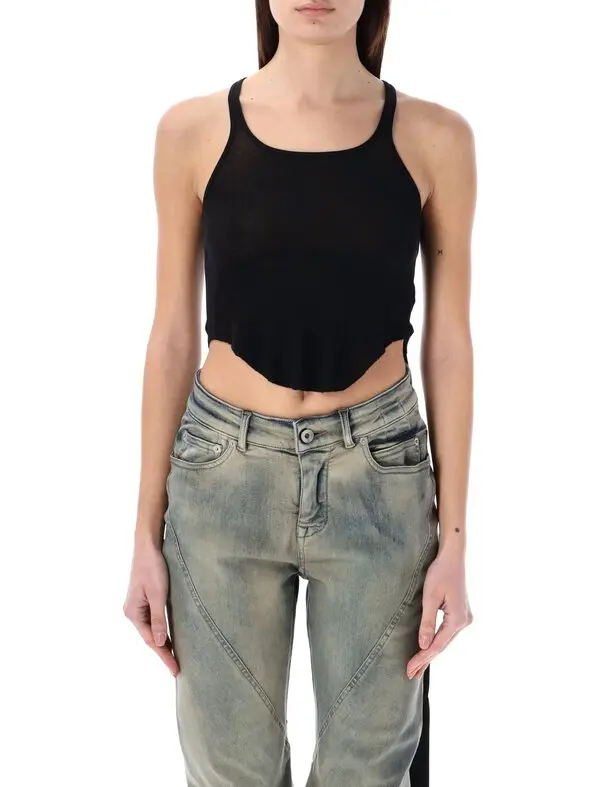 Rick Owens Crewneck Sleeveless Tank Top With Raw Edge Hem - Black