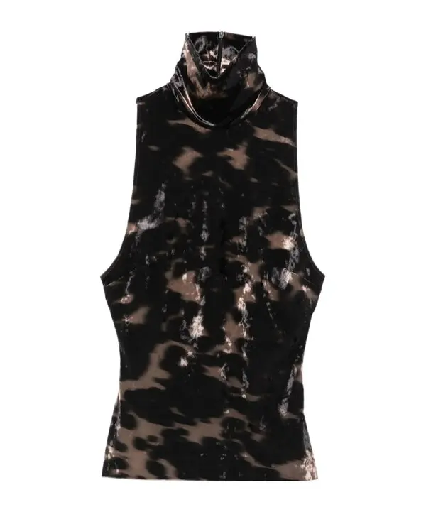 Nanushka High-neck Sleeveless Velvet Top With Animal Print