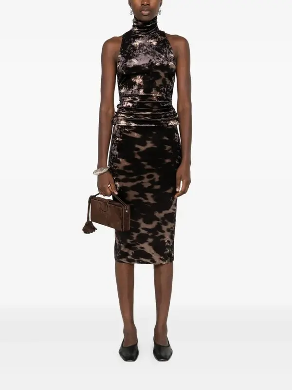 Nanushka High-neck Sleeveless Velvet Top With Animal Print