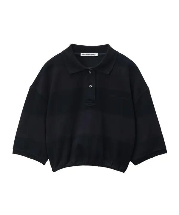 Alexander Wang Cropped Polo Shirt With Oversized Sleeves - Black