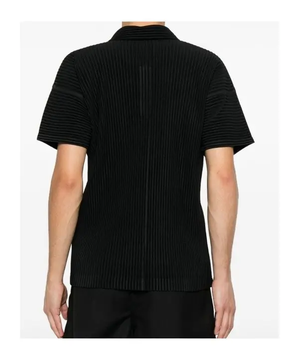 Issey Miyake Homme Plissé Pleated V-neck Polo Shirt - Black