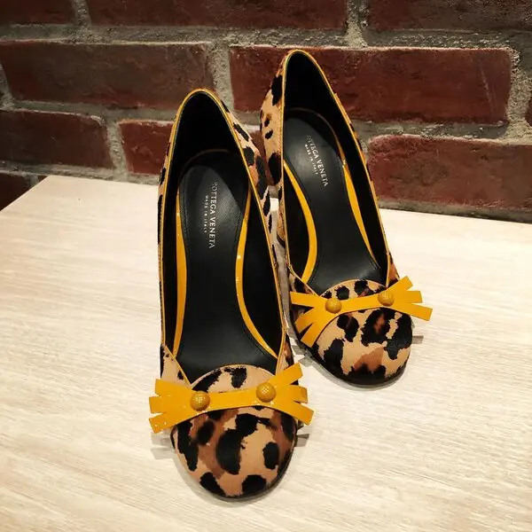 Bottega Veneta Leopard Print High Heels With Bow Detail