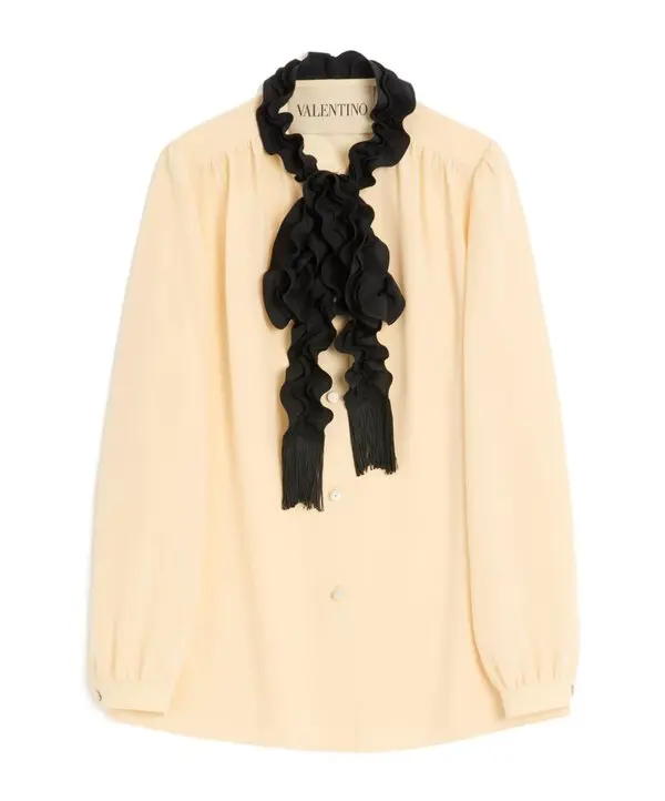 Valentino Garavani Ruffled Bow Neck Shirt - Birch/black