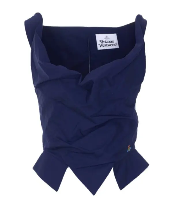 VIVIENNE WESTWOOD Orb Logo Embroidered Cropped Draped Top - Blue