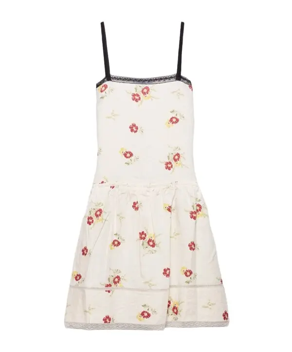 Prada Embroidered Linen Mini Dress - Ruby Red