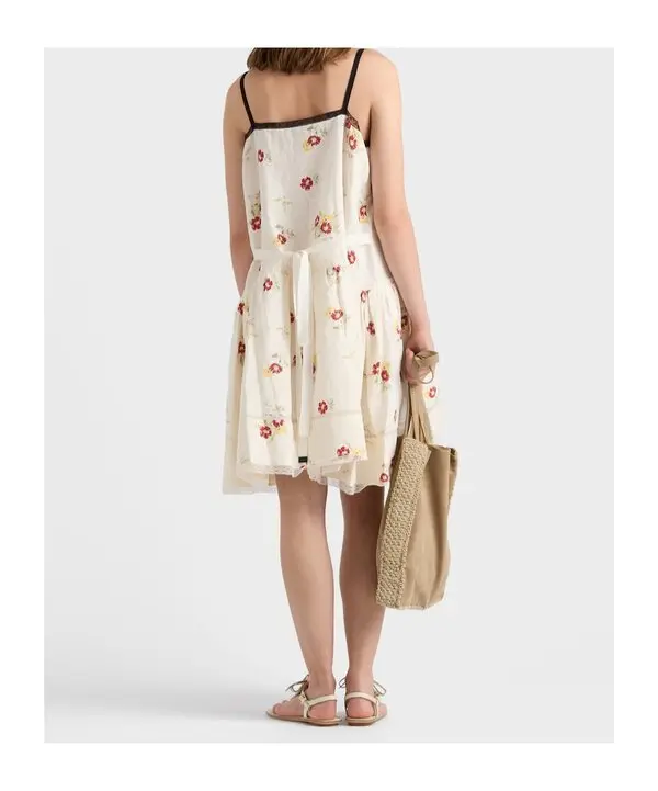 Prada Embroidered Linen Mini Dress - Ruby Red