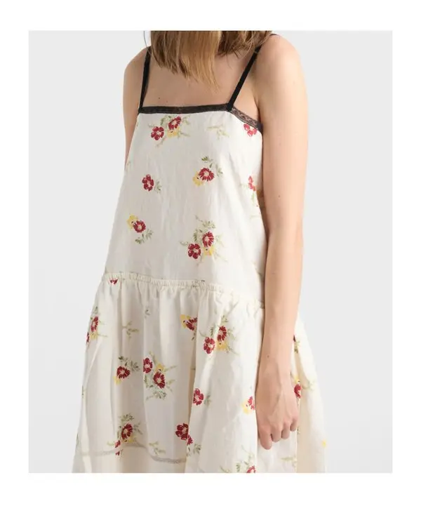 Prada Embroidered Linen Mini Dress - Ruby Red