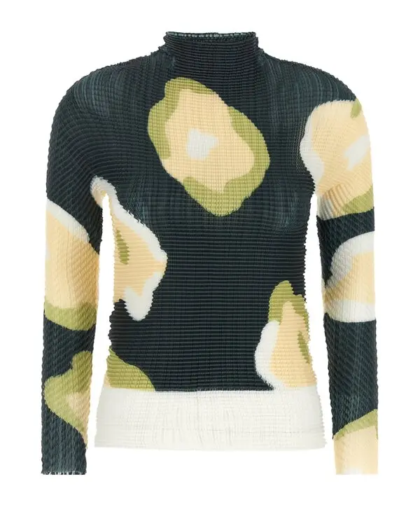 Issey Miyake Pleated Printed Long Sleeve Top - Green