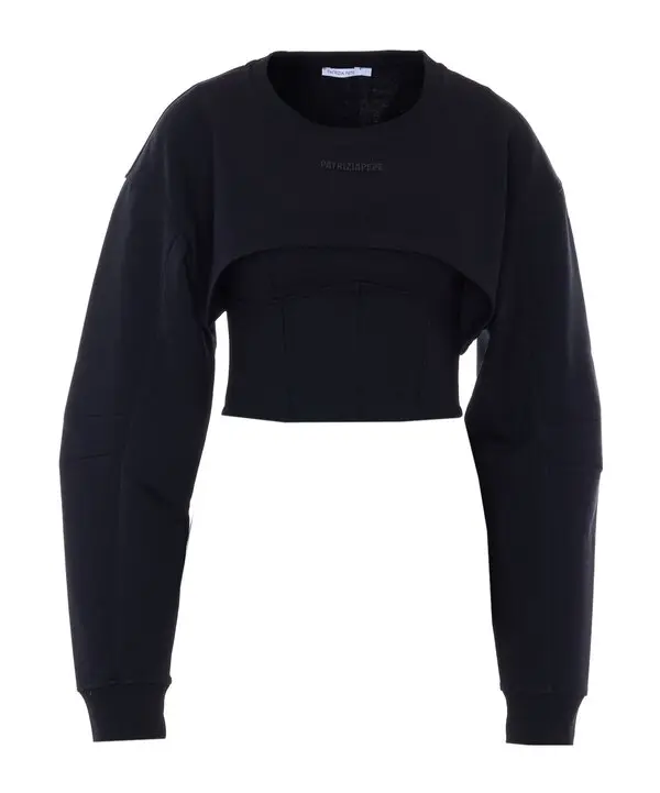Patrizia Pepe Double Layer Cropped Bustier Sweatshirt - Black