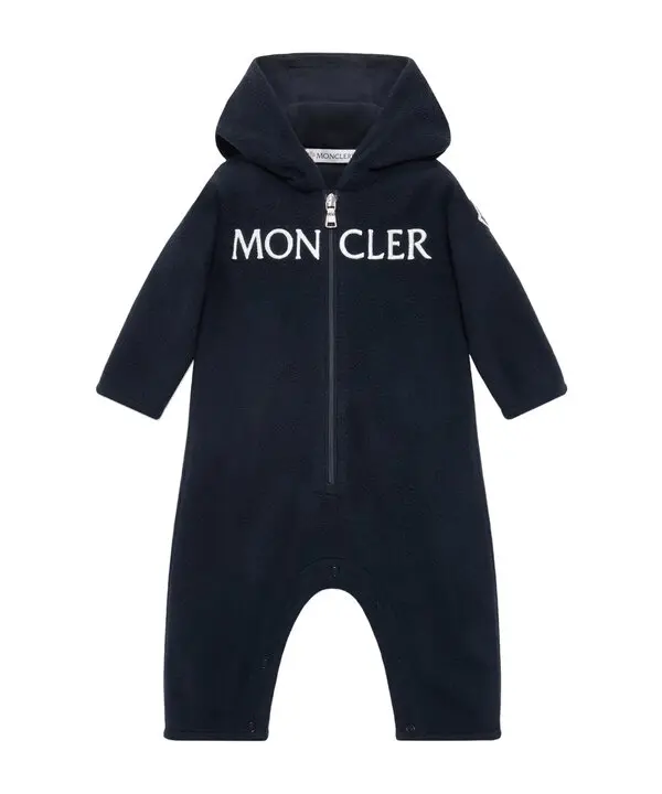 Moncler Hooded Fleece Baby Grow With Bear Ears - Navy Blue