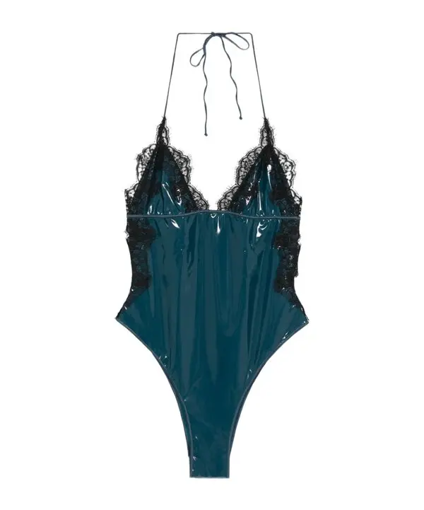 Oseree Lace-trimmed Halter One-piece Swimsuit - Blue