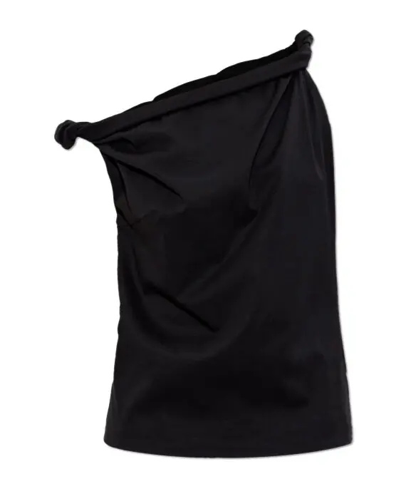 RÓHE Asymmetrical Knotted One-shoulder Top - Black