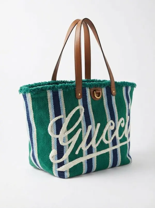 Gucci Embroidered Canvas Tote Bag - Green