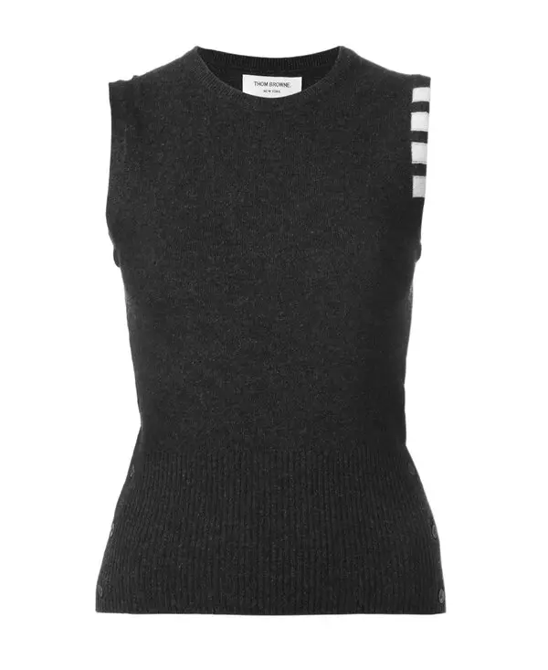 Thom Browne Cashmere Stripe Detail Top - Dark Gray