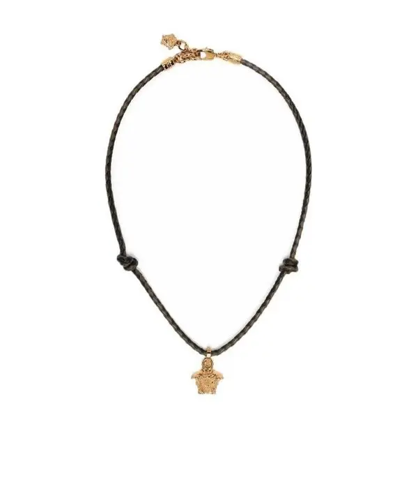 Versace Medusa Head Pendant Braided Necklace - White