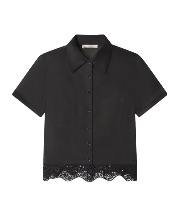 FRAME Seaside Lace-trim Short-sleeve Shirt - Black