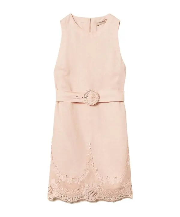 TWINSET Belted Lace-trim Mini Dress - Nude