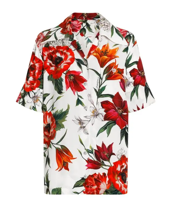 Dolce & Gabbana Floral Silk Shirt - White