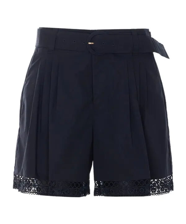 TWINSET Embroidered Belted Shorts - Black