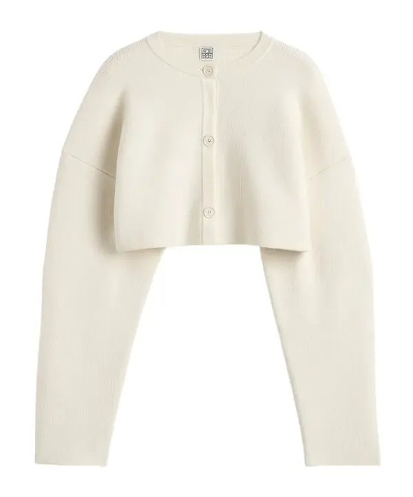 TOTEME Crewneck Cropped Cardigan - White