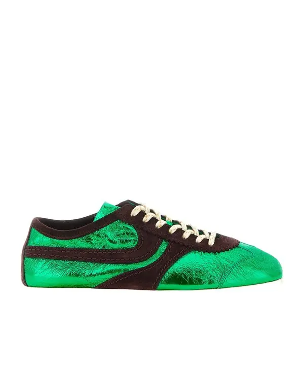 Dries Van Noten Metallic Low-top Sneakers With Suede Trim - Green