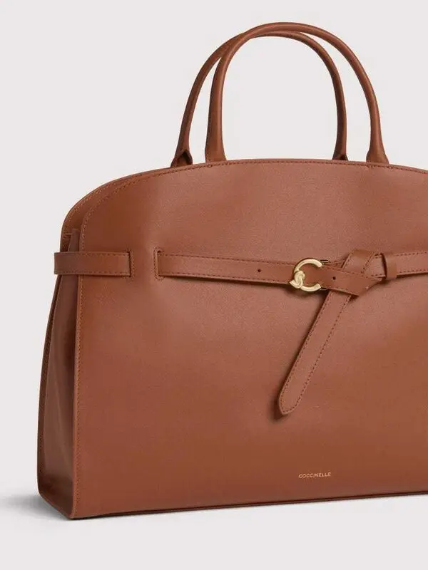 COCCINELLE Sabine Leather Tote Bag With Logo Detail - Brown
