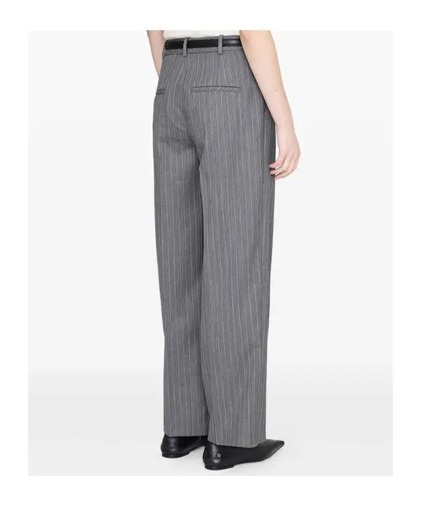 ANINE BING Pinstriped Pleated Trousers - Gray