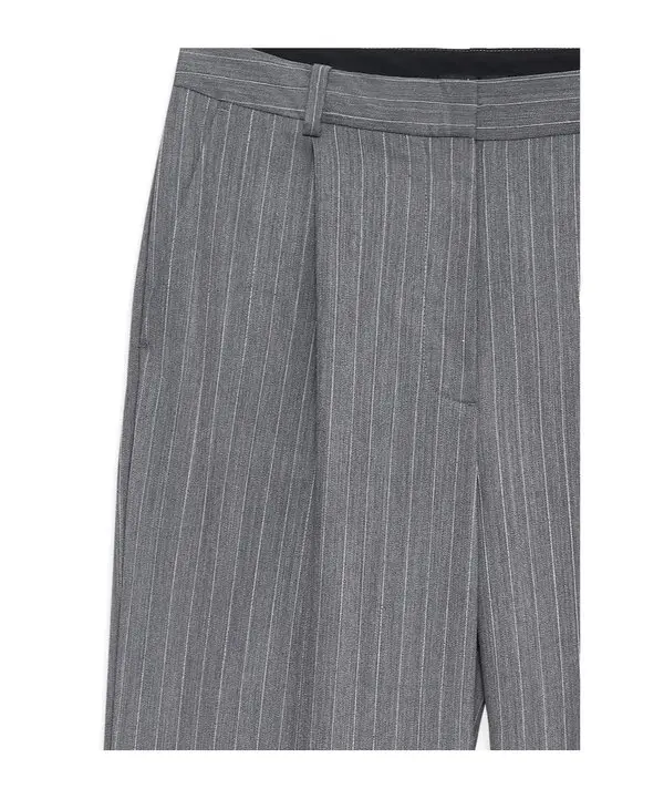 ANINE BING Pinstriped Pleated Trousers - Grey
