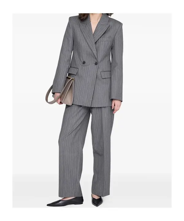 ANINE BING Pinstriped Pleated Trousers - Grey