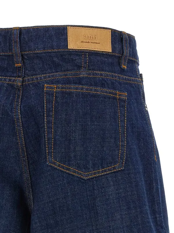 AMI Paris Heritage Label Contrast Stitch Bermuda Shorts - Black