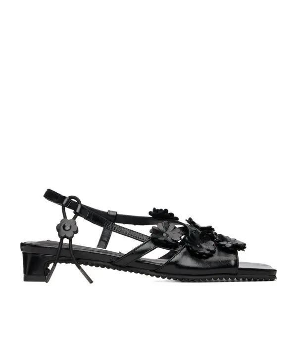 Cecilie Bahnsen Square-toe High-heeled Sandals With Floral Appliqués - Black