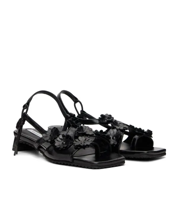 Cecilie Bahnsen Square-toe High-heeled Sandals With Floral Appliqués - Black