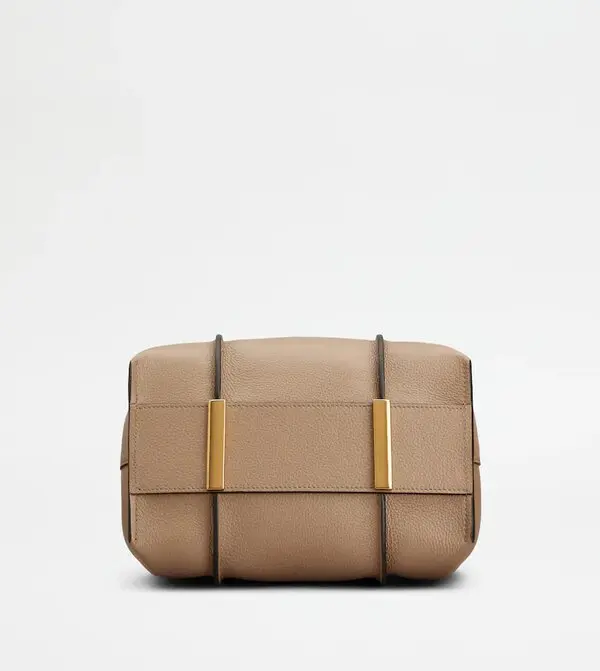 TOD'S Timeless Mini Shopping Bag In Calfskin With Ribbed Detailing - Beige