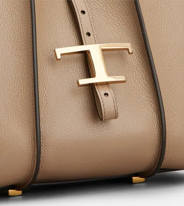 TOD'S Timeless Mini Shopping Bag In Calfskin With Ribbed Detailing - Beige