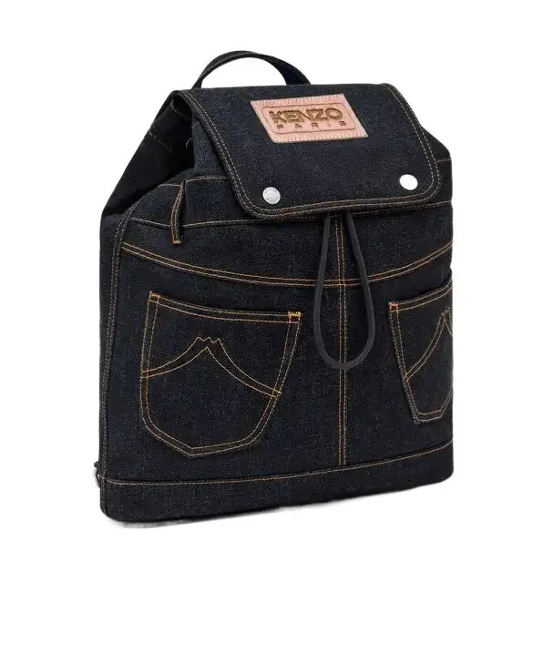 Kenzo Five Pockets Backpack In Denim-like Twill - Black