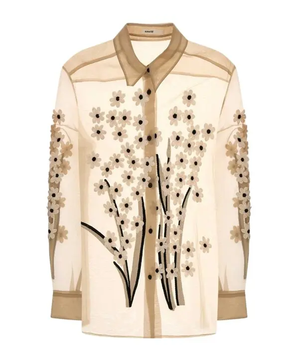 Khaite Long-sleeved Floral Shirt - Nude