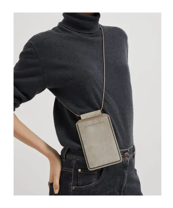 Brunello Cucinelli Debossed-logo Suede Phone Case