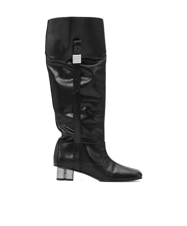 GANNI Slouchy Gathered Detail Heeled Boots - Black