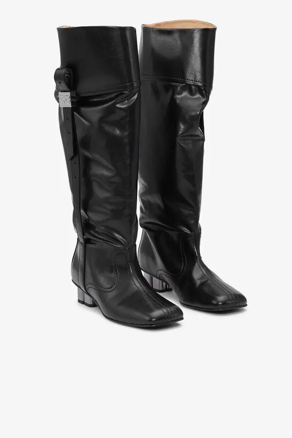 GANNI Slouchy Gathered Detail Heeled Boots - Black