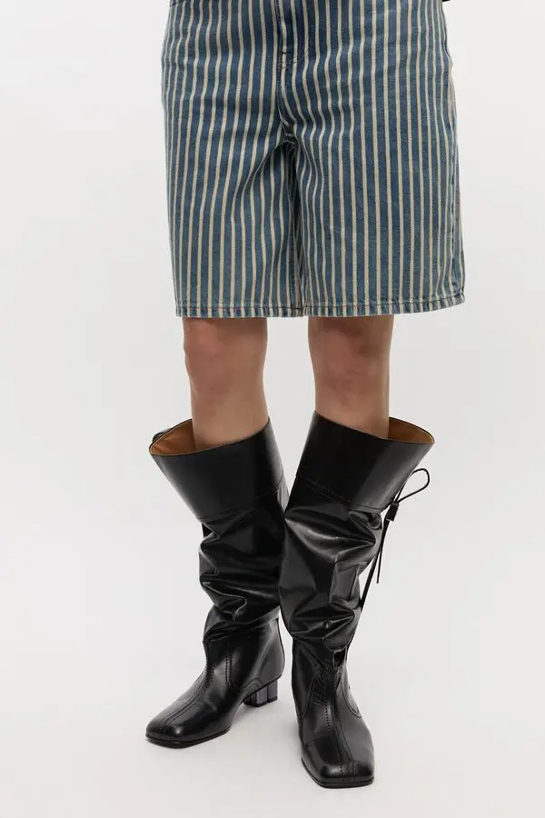 GANNI Slouchy Gathered Detail Heeled Boots - Black