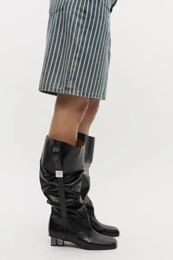 GANNI Slouchy Gathered Detail Heeled Boots - Black