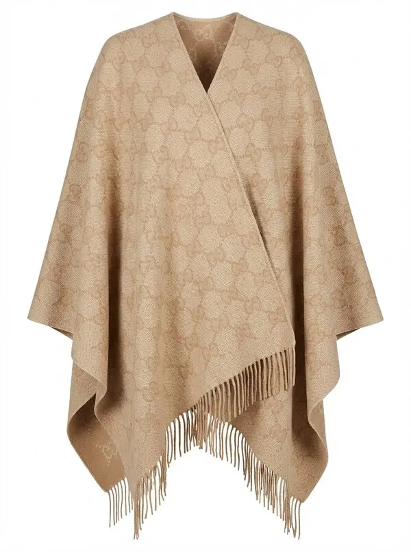 Gucci Gg Monogrammed Fringed Cape - White And Beige