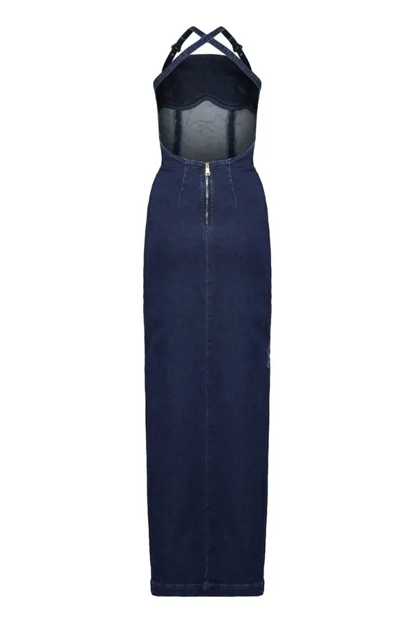Versace Denim Maxi Dress With Side Slit