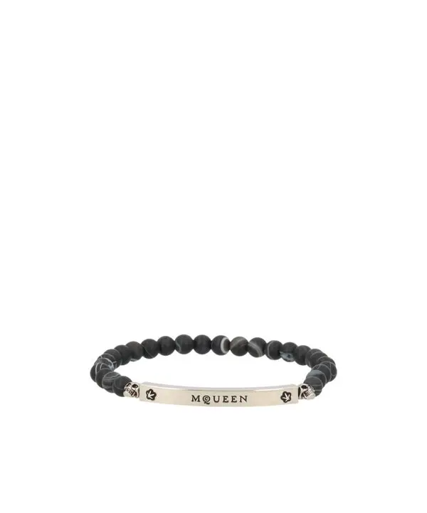 Alexander McQueen Logo Bar Beaded Bracelet - Black