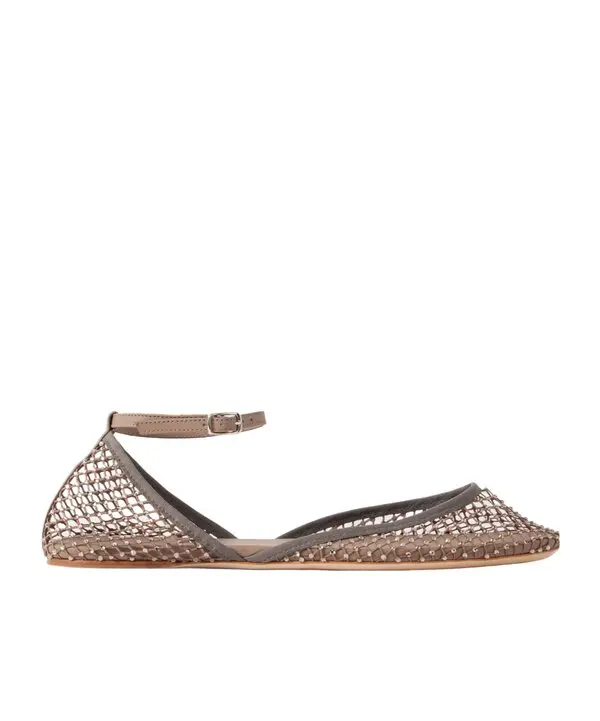 Christopher Esber Embellished Mesh Ballet Flats With Ankle Strap - Multicolor