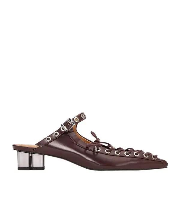 GANNI Oleatex Lace-up Mules With Silver-tone Hardware - Brown