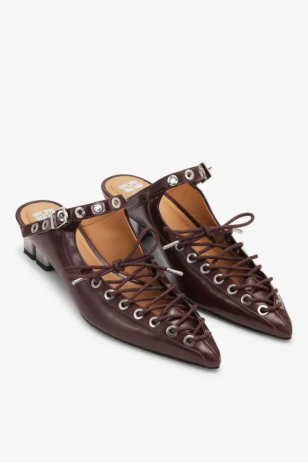 GANNI Oleatex Lace-up Mules With Silver-tone Hardware - Brown