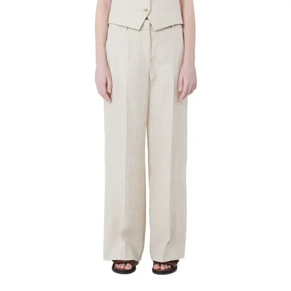 Max Mara Malizia Pressed Crease Wide Leg Pants - Beige